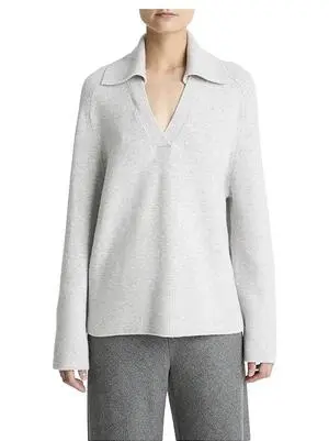 Vince Oversized Wool Cashmere Polo Sweater - Gray