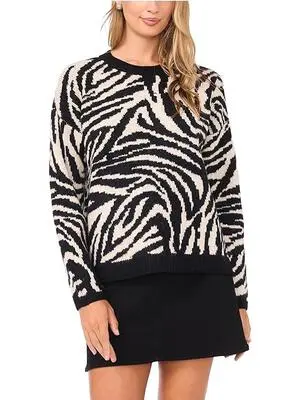 Vince Camuto Zebra Jacquard Crew Neck Sweater - Black