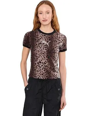 PUMA Essentials Graphics Leo Luxe Bedazzled Slim Fit Tee - Black
