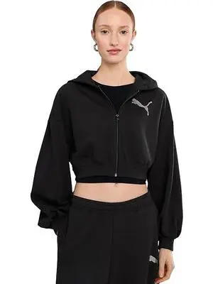 PUMA Essentials Graphics Bedazzled Cropped Hoodie - Black
