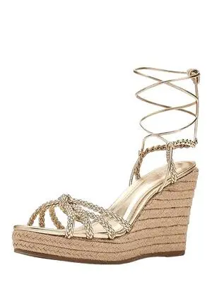 Schutz Adele Metallic Braided Wedge Sandals - Silver