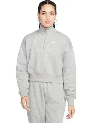 Nike Phoenix Fleece 1/4-zip Cropped Sweatshirt - Gray