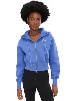Nike Phoenix Fleece Loose Full-zip Crop Hoodie - Blue
