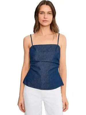 Madewell Square Neck Spaghetti Strap Top With Smocked Waist - Navy