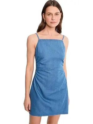 Madewell Ruched Denim Mini Dress With Square Neckline - Blue
