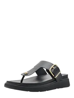 Fitflop Gen-ff Buckle Leather Toe-post Wedge Sandals - Black
