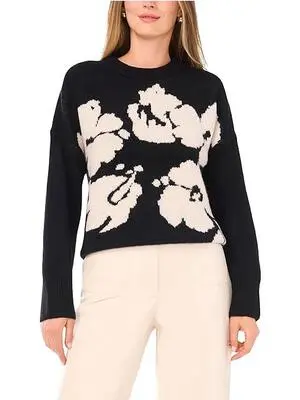 Vince Camuto Flower Motif Crew Neck Sweater - Black