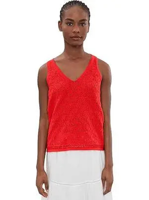 Vince Camuto Pointelle Knit V-neck Tank - Red