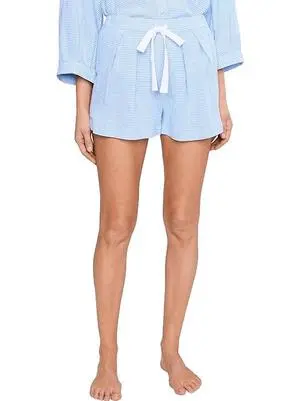 Eberjey Linen Blend Relaxed Fit Gingham Shorts - Blue