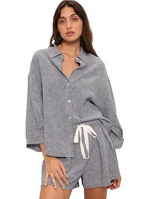 Eberjey Gingham Linen Blend Relaxed Shorts - Gray