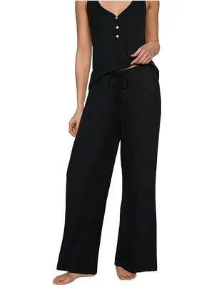 Eberjey Dream Rib Wide Leg Pajama Pants - Black
