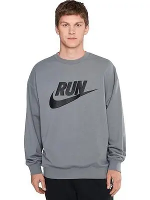 Nike Dri-fit Running Swoosh Fleece Crew Sweatshirt - Gray