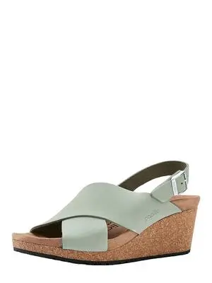BIRKENSTOCK Birkenstock Papillio Samira Wedge Nubuck Leather Dress Sandals Gray