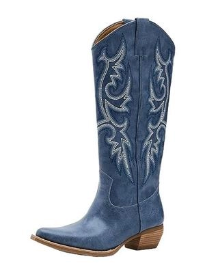 FRYE AND CO. Irlene Tall Deco Stitch Cowboy Boots - Blue
