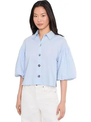 Vince Camuto Puff Sleeve Cotton Button-up Shirt - Blue