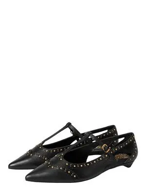 Vince Camuto Valkie Studded Kitten Heel T-strap Flat Mule - Black
