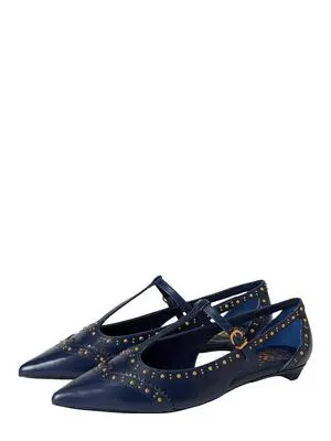 Vince Camuto Valkie Studded Kitten Heel T-strap Flat Mule - Navy