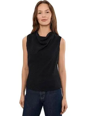 Vince Shadow Grid Cowl Neck Top - Black