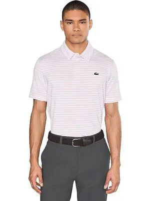 Lacoste Regular Fit Ultra Dry Striped Golf Polo Shirt Clothing /white - Pink