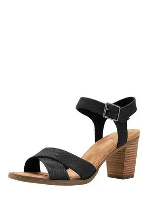 Toms Majorca Ankle Strap Block Heel Sandals - Black