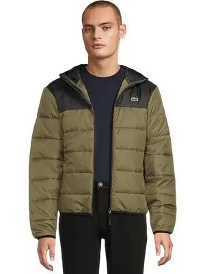 Lacoste Water-repellent Quilted Hooded Jacket - Black