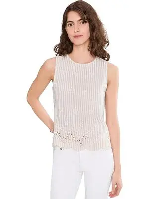 Vince Camuto Sleeveless Crewneck Blouse With Embroidered Details - Birch