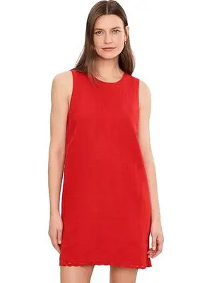 Madewell Embroidered Mini Shift Dress In 100% Linen - Burgundy