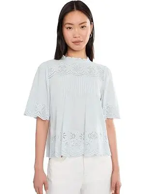 Madewell Embroidered Pintuck High-neck Top - Blue