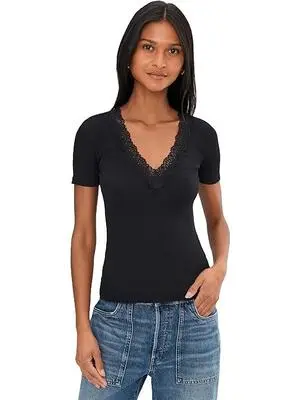 Madewell Lace-trim V-neck Top - Black