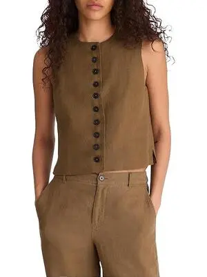 Madewell Sleeveless Button-front Shell Top In 100% Linen - Black