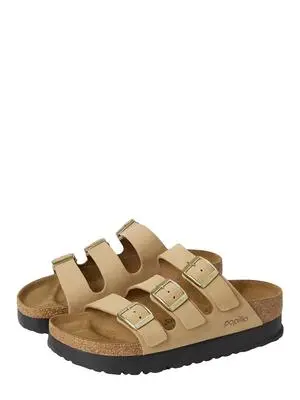 BIRKENSTOCK Florida Platform Nubuck Sandals - Brown