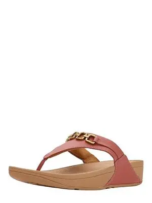 Fitflop FitFlop Lulu Square-Chain Leather Toe-Post Wedge Sandals Red