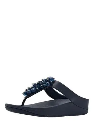 Fitflop Fino Bead-cluster Toe-post Wedge Sandals - Navy