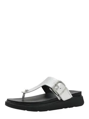 Fitflop Gen Ff Buckle Tumbled Leather Toe Post Wedge Sandals - Silver