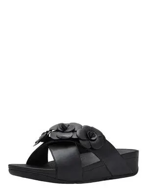 Fitflop Lulu Flower Cross Slides Wedge Sandals - Black