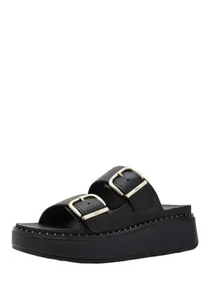 Fitflop Gen Ff Max Buckle Tumbled Leather Two Bar Slides Wedge Shoes - Black