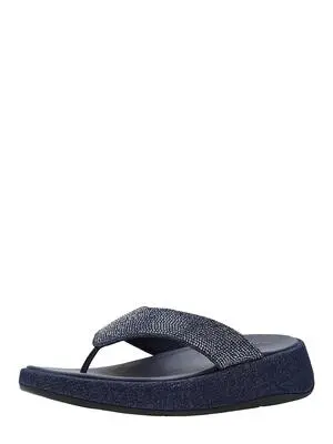 Fitflop F Mode Denim And Hotfix Wedge Sandals - Navy