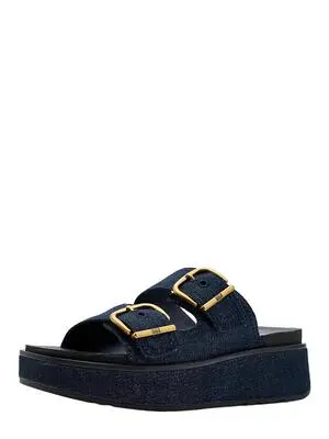 Fitflop Gen Ff Max Buckle Two Bar Denim Slides Wedge Sandals - Navy