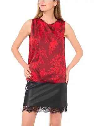 Vince Camuto Sleeveless Floral Draped Neck Tank - Red