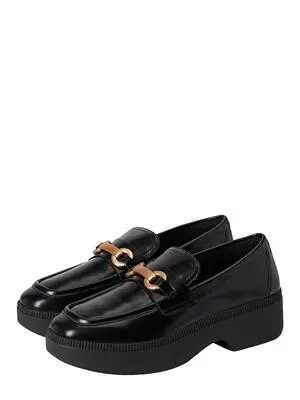 Fitflop FitFlop F-Luma Chunky-Snaffle Box-Leather Demi-Wedge Loafers Black