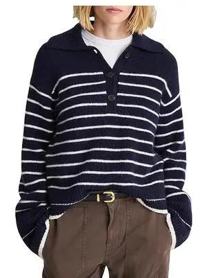 Madewell Placed Stripe Gina Charm Polo Sweater - Black