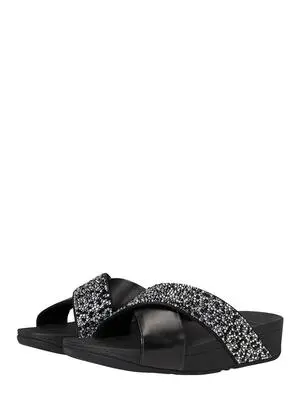 Fitflop Lulu Crystal-mix Metallic Cross Slides - Black