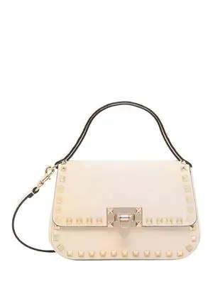 Valentino Garavani Rockstud Small Handbag In Grainy Calfskin - Neutrals