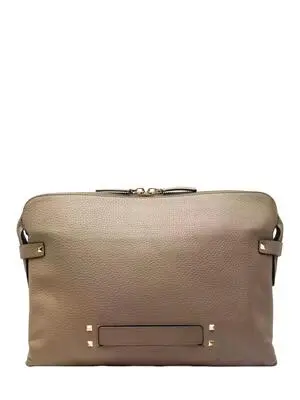Valentino Garavani Grained Calfskin Rockstud Clutch Bag - Brown