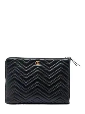 Gucci Gg Marmont Matelassé Leather Portfolio Clutch Bag - Black