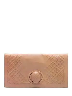 Bottega Veneta Nappa Embossed Intrecciato Turn Lock Clutch Bag - Brown