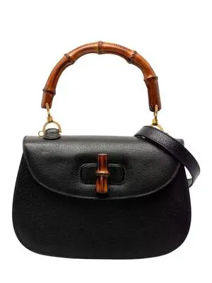 Gucci Small Grained Calfskin Bamboo Night Satchel - Black