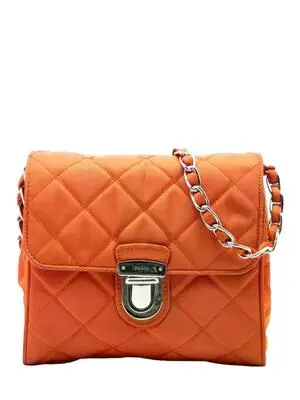 Prada Quilted Tessuto Chain Crossbody Bag - Orange