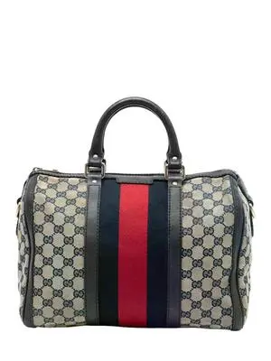 Gucci Gg Canvas Web Joy Boston Bag Satchel - Blue