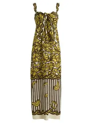 ALEMAIS ALÉMAIS Mona Printed Hemp Midi Dress With Smocked Back